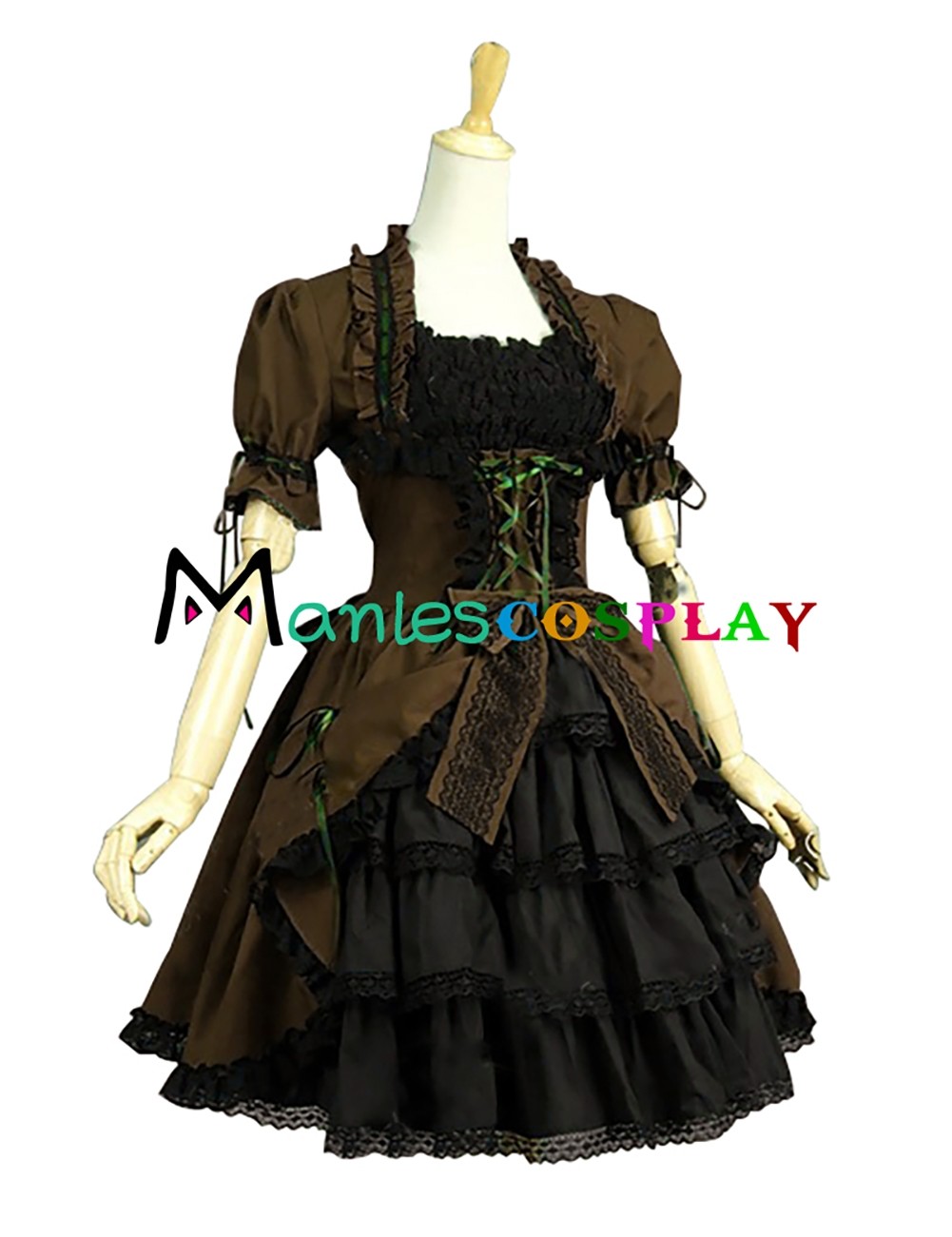 Punk Gothic Lolita Classical Gothic Neck Pagoda Sleeves Tiered Ruffles ...