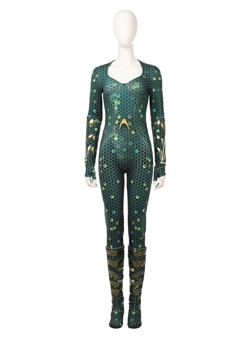Aquaman Mera Green Scale Print Battle Costume Full Set Anime Aquaman